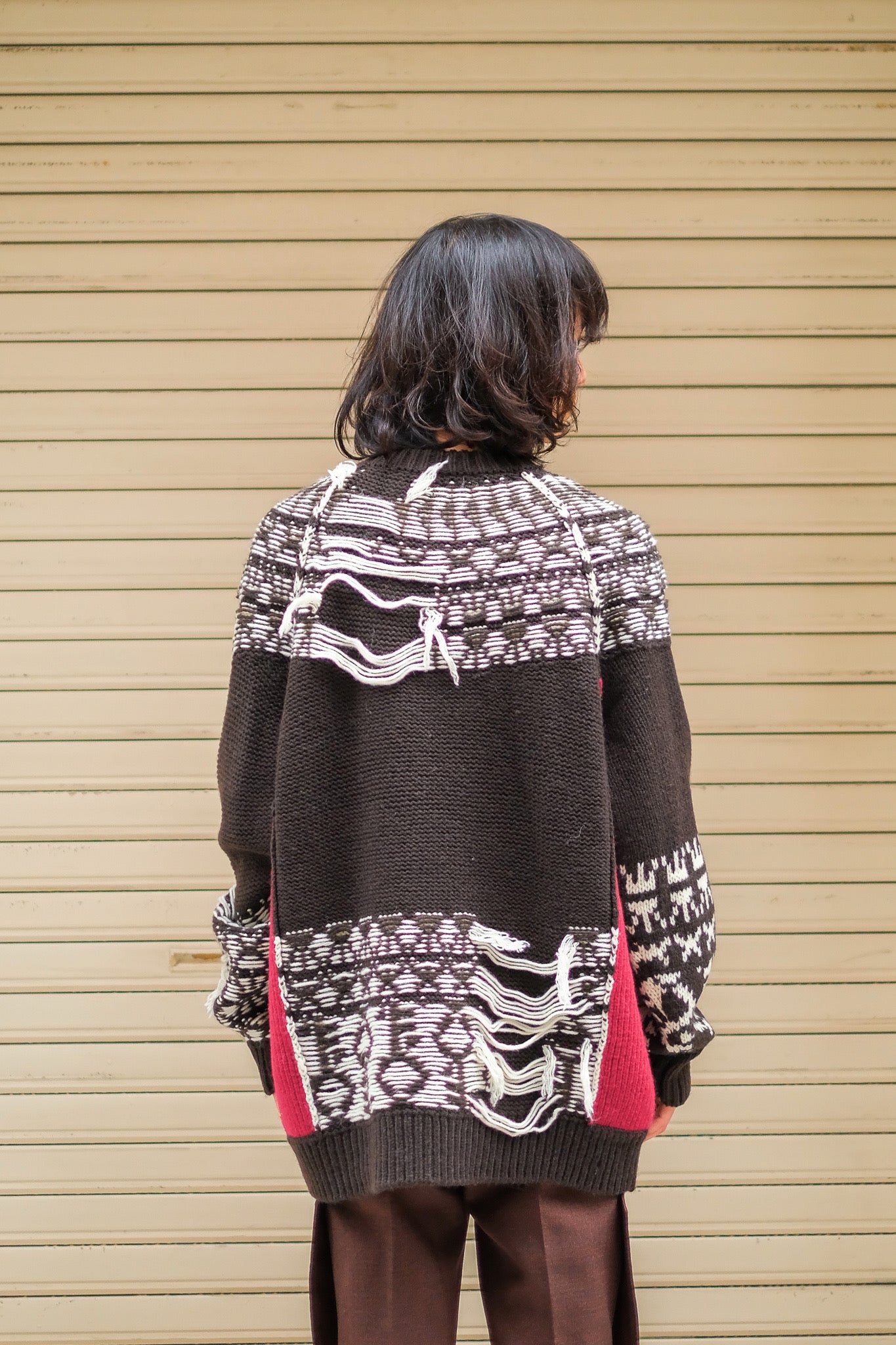 YUKI HASHIMOTO(ユウキハシモト)のINSIDEOUT WAREHOUSE PATTERN JUMPER BROWNの通販 ...
