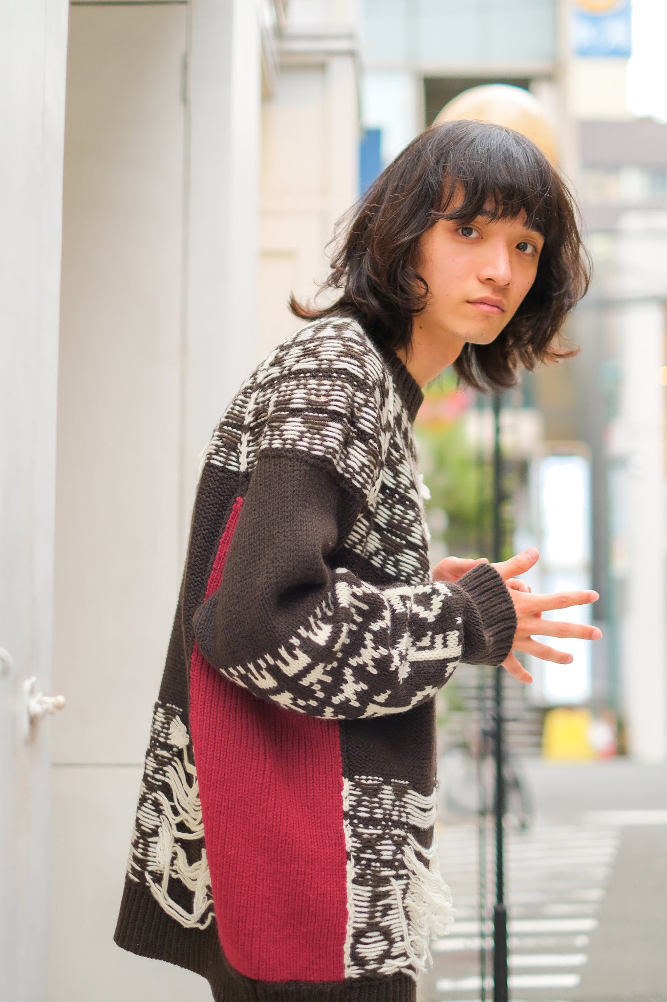 YUKI HASHIMOTO(ユウキハシモト)のINSIDEOUT WAREHOUSE PATTERN JUMPER BROWNの通販 ...
